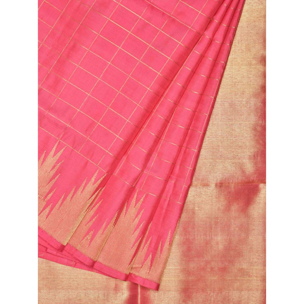 Baby Pink Color Kanchipuram Saree Checks Temple With Border Design ...