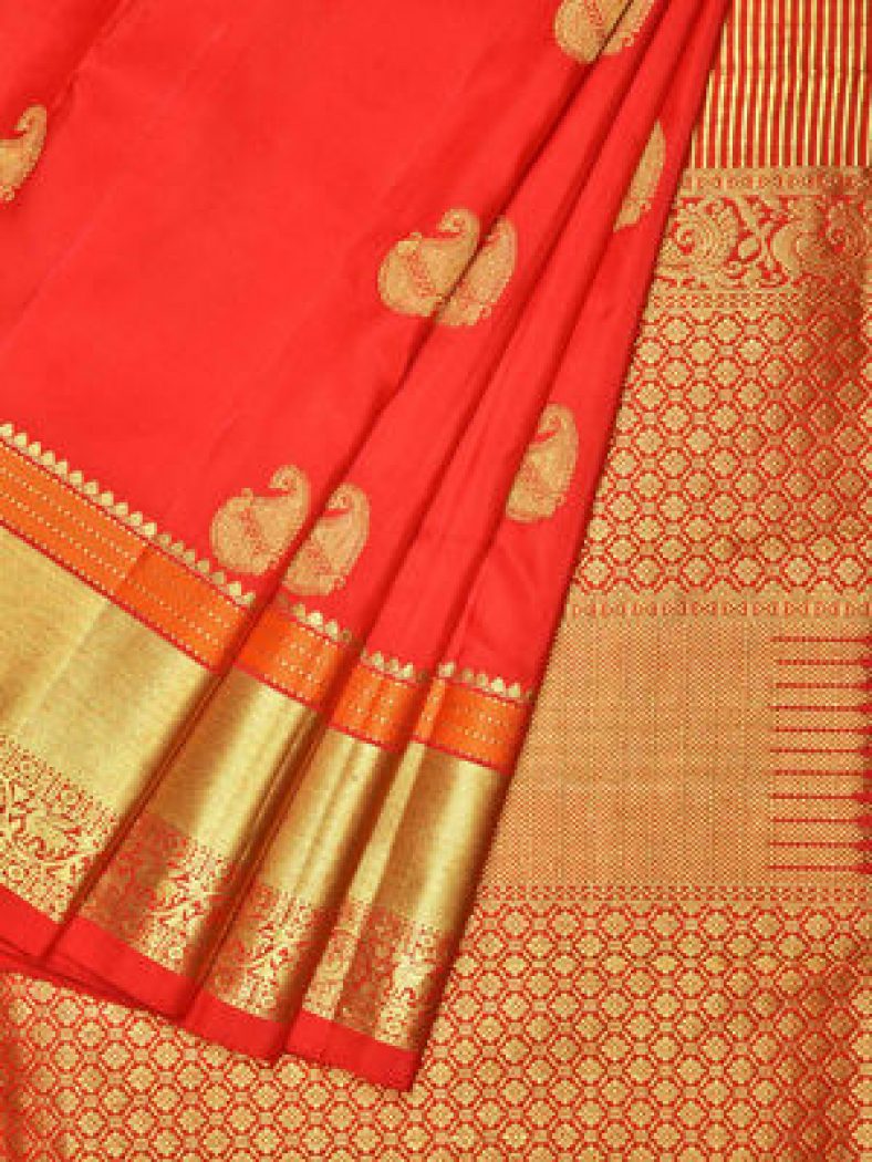 Red Kanchipuram Silk Saree Mango with Butta Design – Kanchipuram Silk ...
