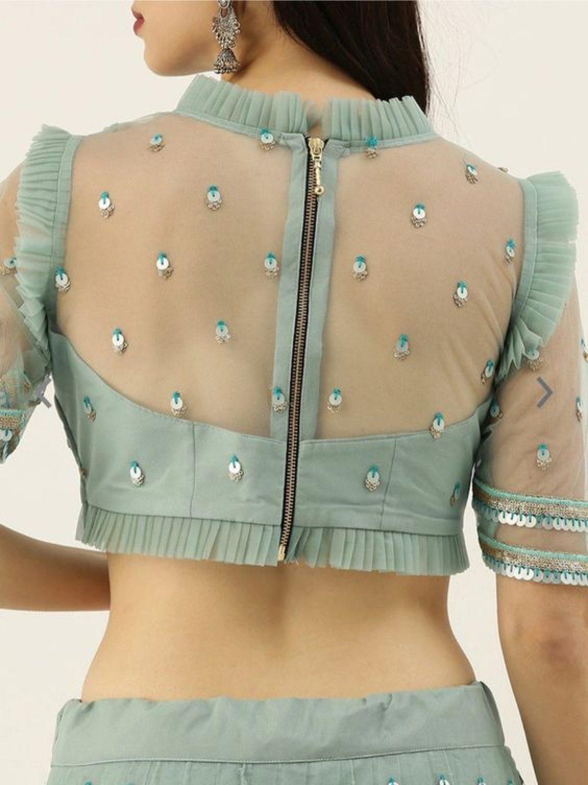 Netted Blouse Chamki Work Design Pista Green Color – Kanchipuram Silk ...