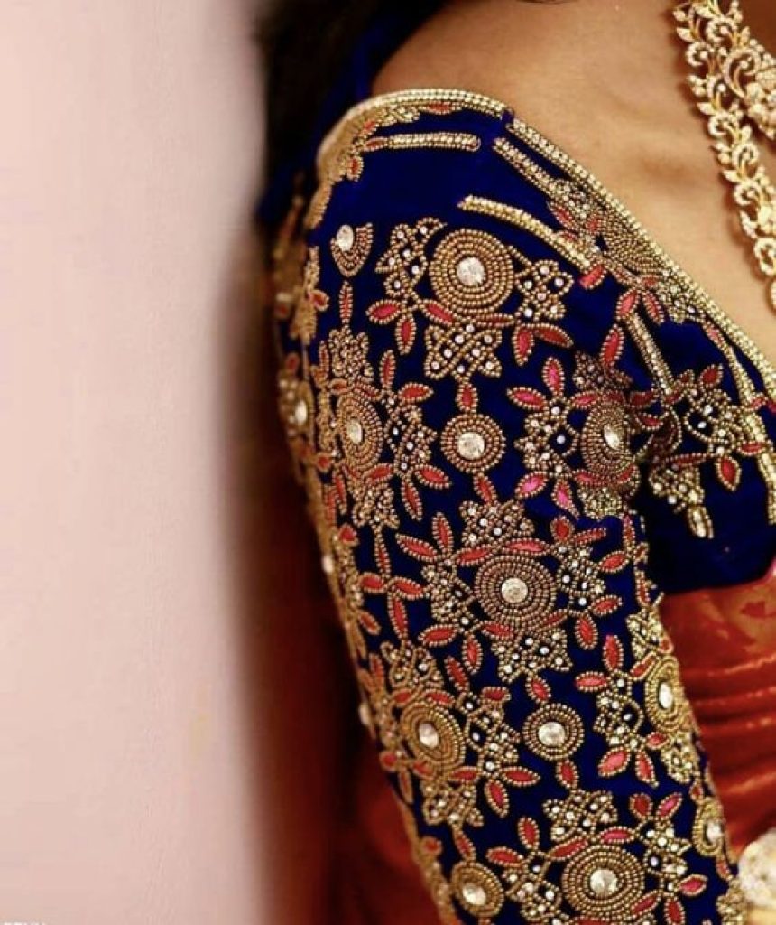 Unique Thread and Chamki Work Designer Blouse Dark Blue Color ...