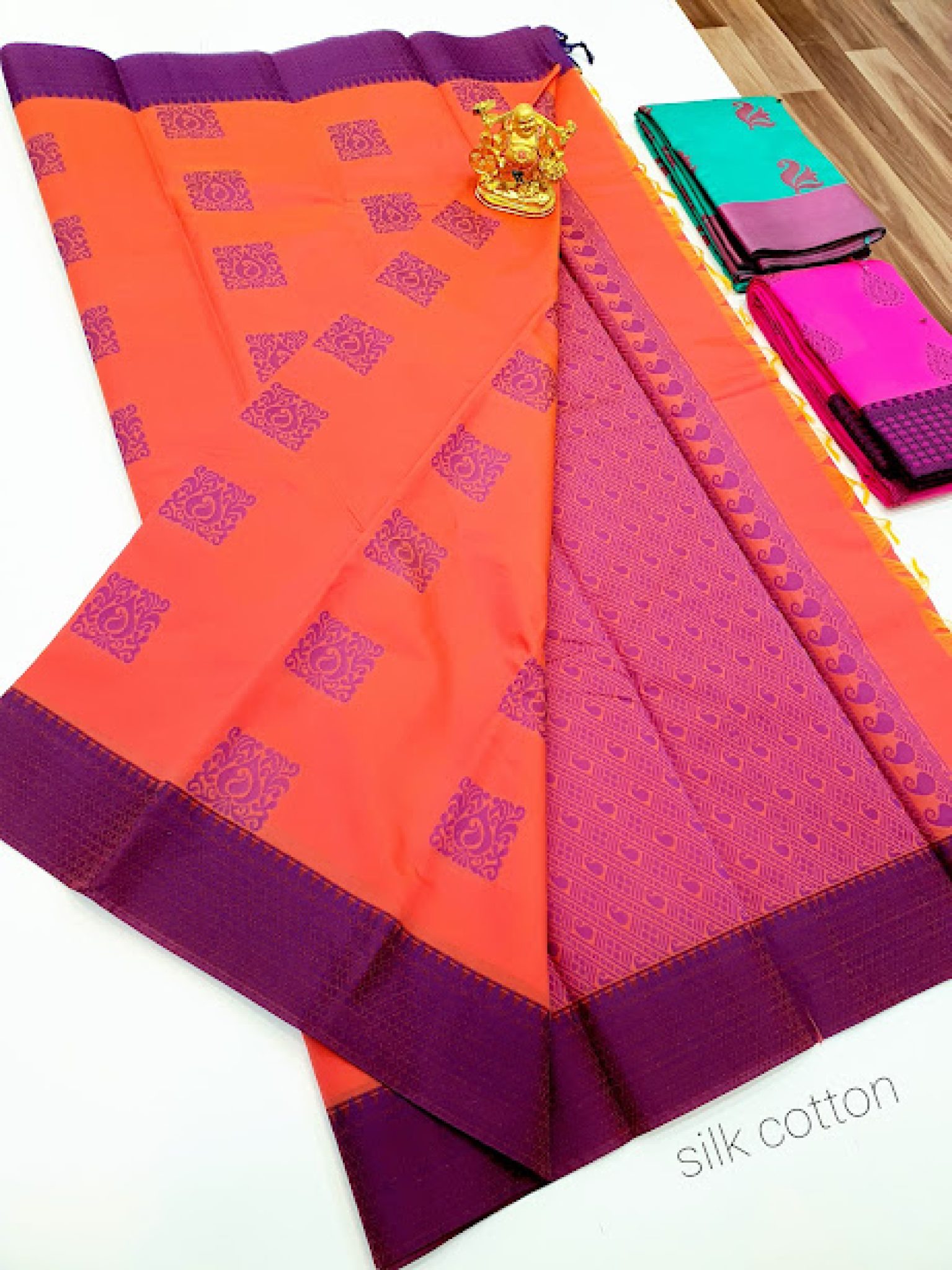 Different Design Butta Mphoss Saree Orange Color w/ Blouse ...