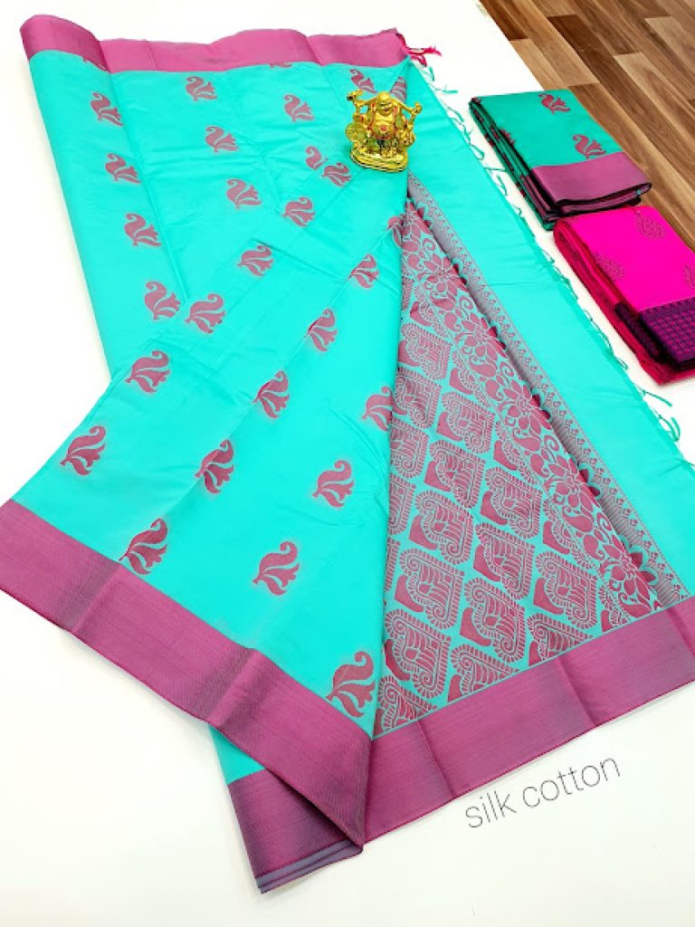 Flower Design Butta Mphoss Saree Ramar Blue Color w/ Blouse ...