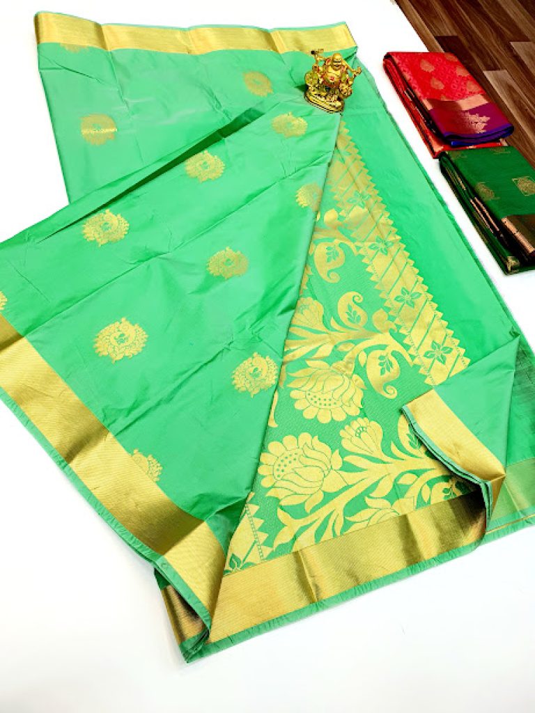 Flower Design Butta Mphoss Saree Rose Milk, Ramar Blue, Green Color w ...