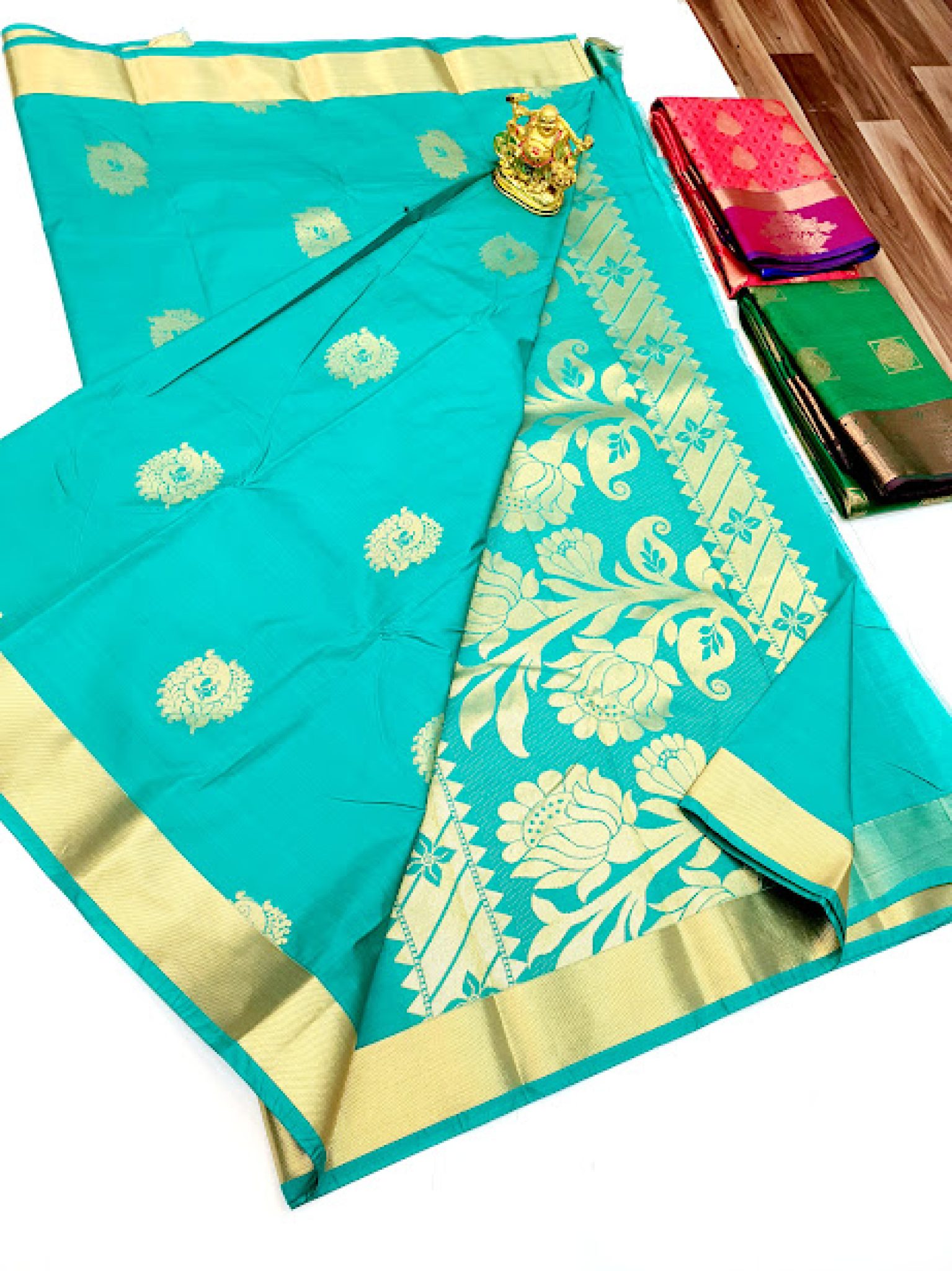 Flower Design Butta Mphoss Saree Rose Milk, Ramar Blue, Green Color w ...