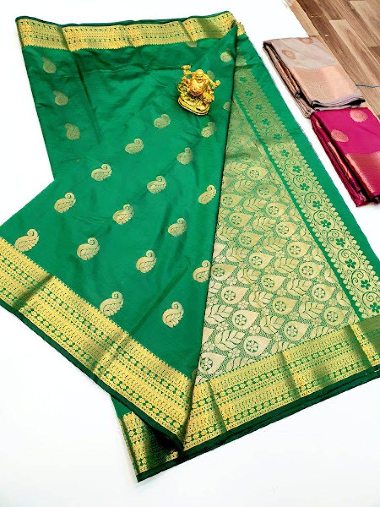 Mango Design High Fancy Kanjivaram Silk Saree Mix Parrot Green Color w ...