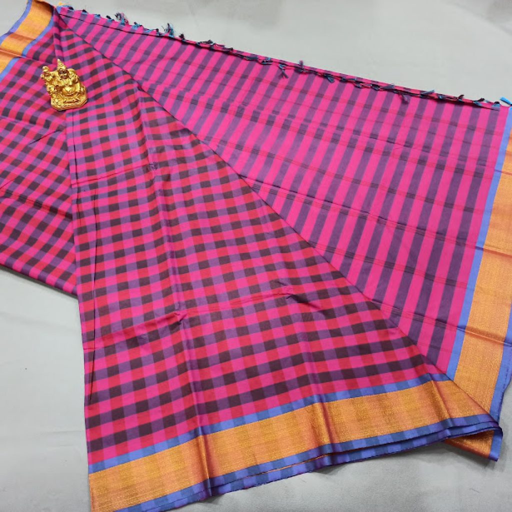 Semi Soft Silk Small Checks Saree Light Weight Rose Color – Kanchipuram ...