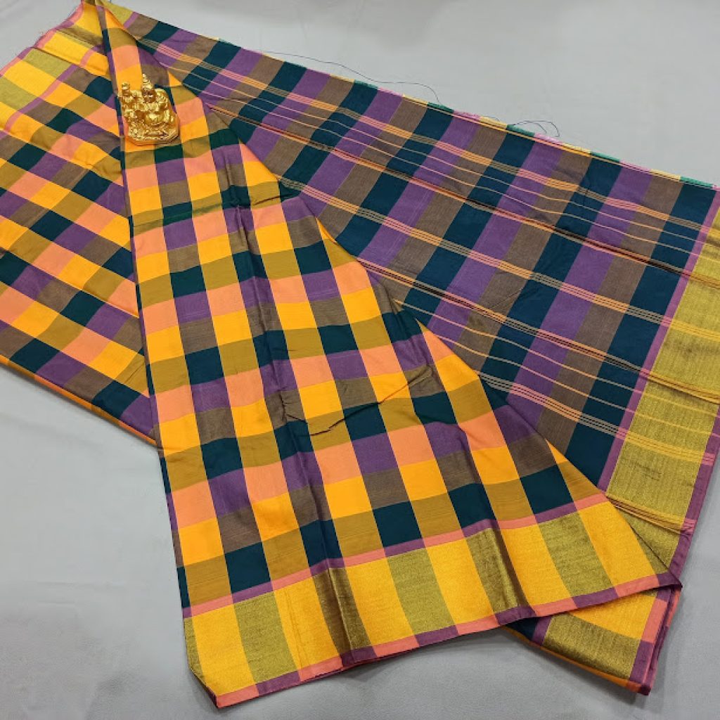 Semi Soft Silk Small Checks Saree Light Weight Yellow and Green Color ...