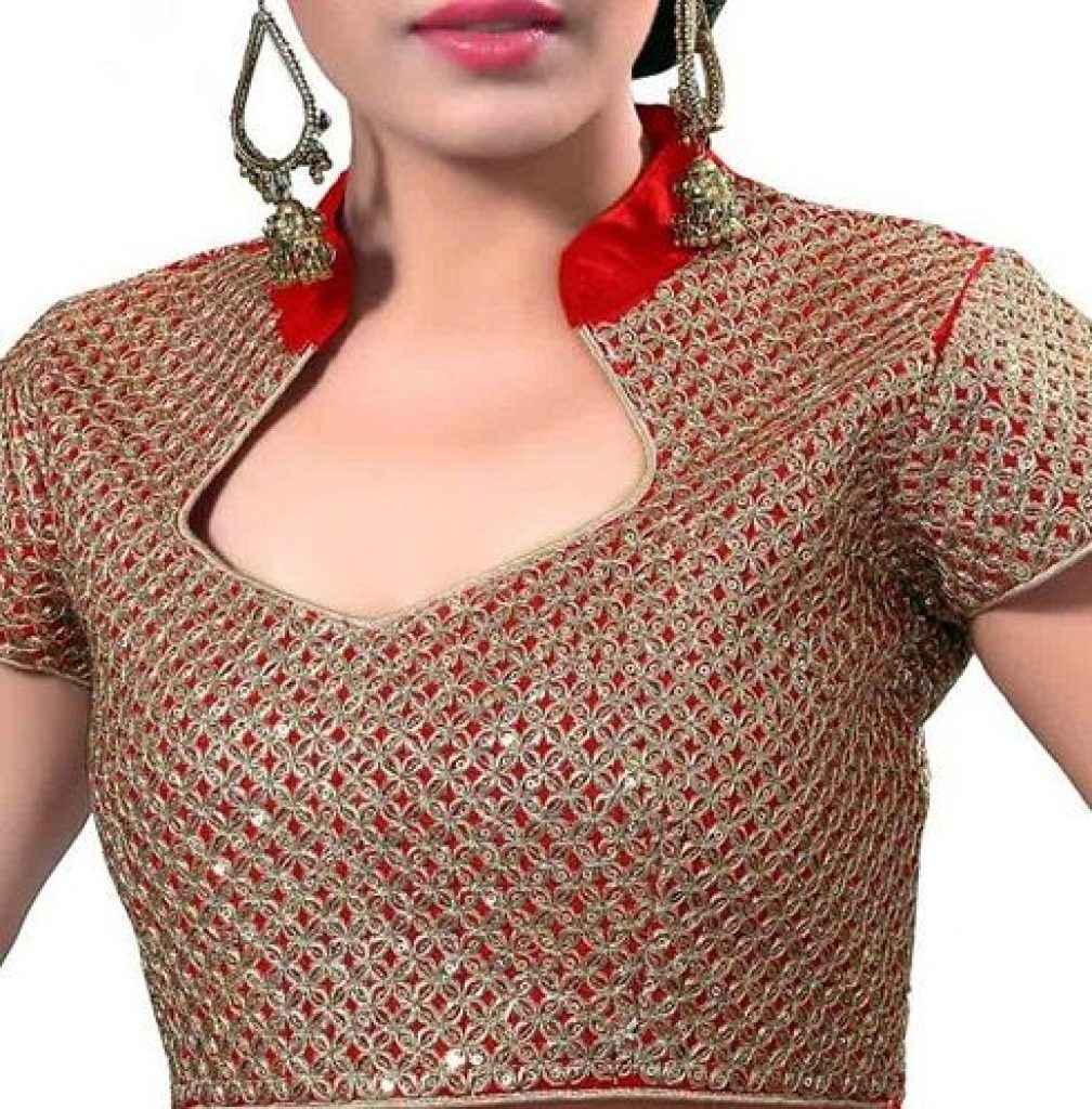 Collar Neck Chamki & Embroidery Work Party Blouse Red Color ...