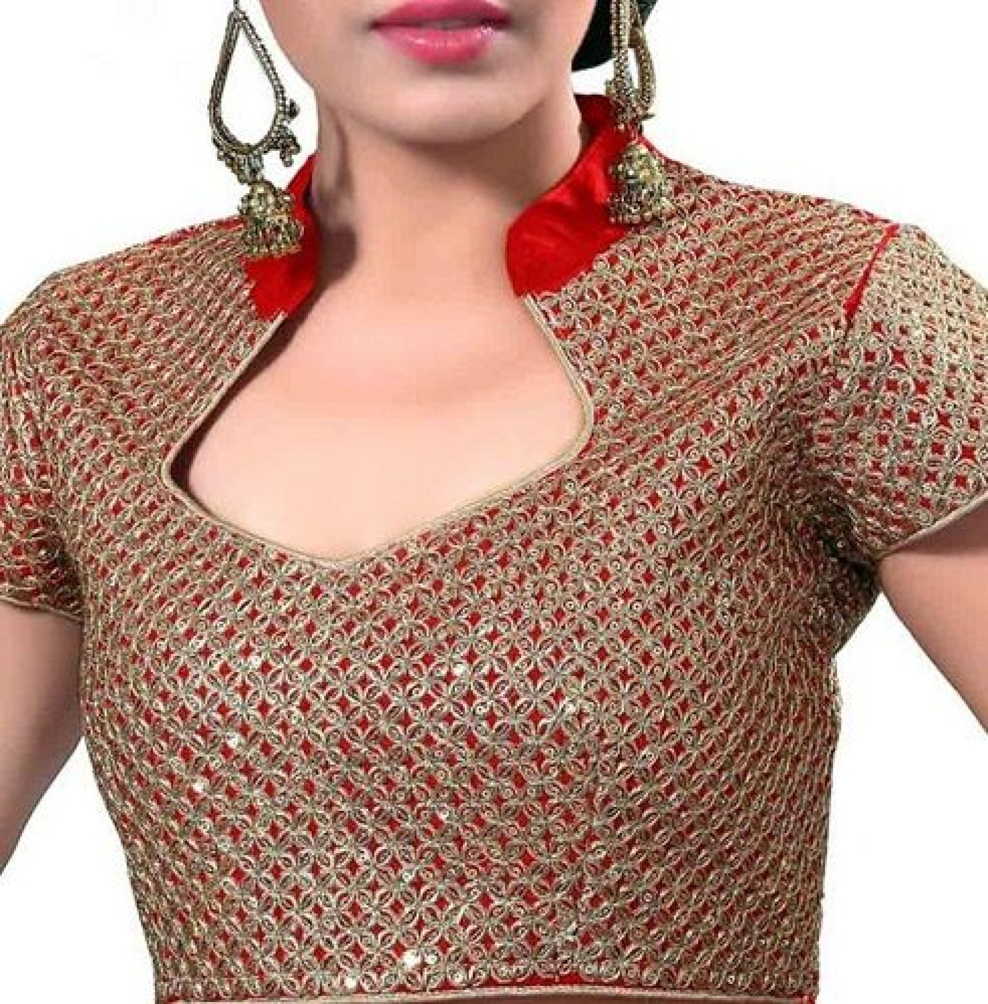 Collar Neck Chamki & Embroidery Work Party Blouse Red Color ...
