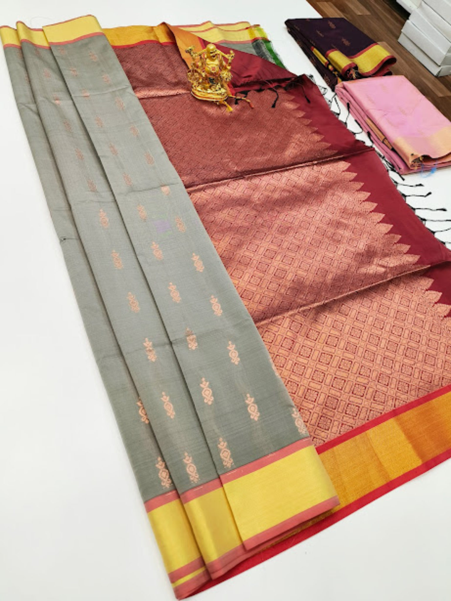 New Design Butta Mphoss Saree Cement Gray Color w/ Blouse – Kanchipuram ...