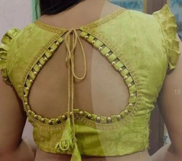 Unique Heart Shape Blouse Design Pista Green Color – Kanchipuram Silk ...