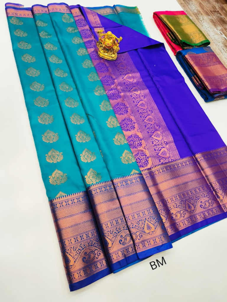 Trendy Design Butta Mphoss Saree Teal Blue Color w/ Blouse ...