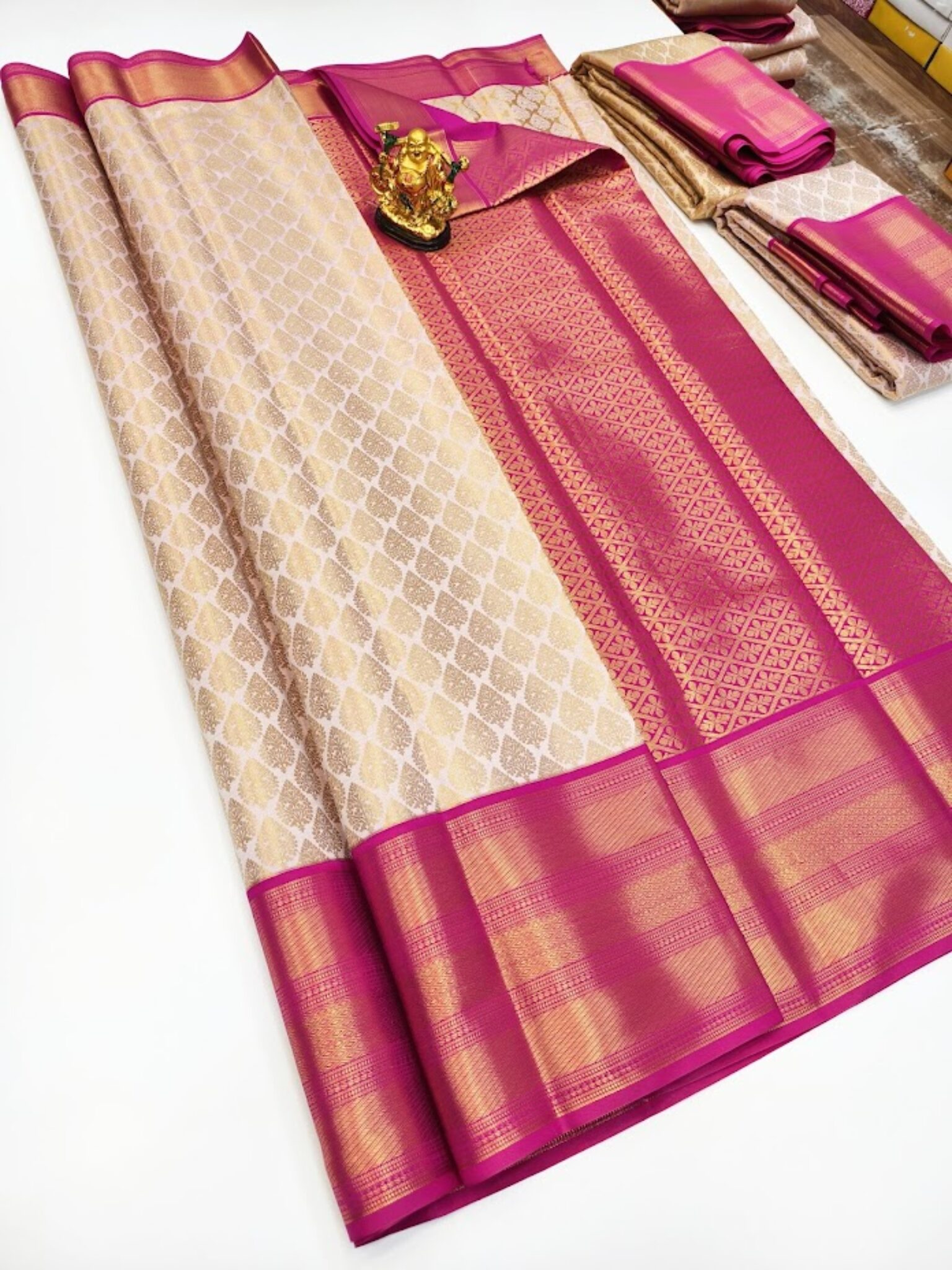 New Design Kanchi Semi Silk Saree White Color w/ Blouse – Kanchipuram ...